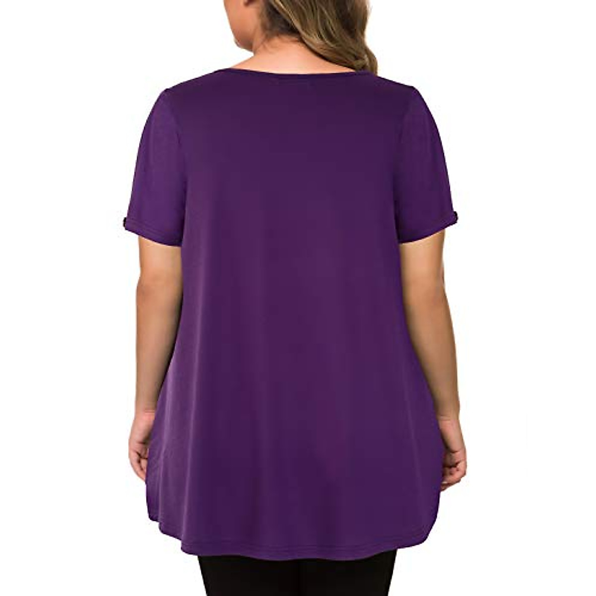 MANER Women's Plus Size Tops Short Sleeve Flowy Shirts Casual Blouses Tunic Tops L-4XL(Purple, XXX-Large)