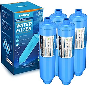 Kohree RV Inline Water Filter, NSF Certified, Camper Water Filter Reduces Chlorine, Bad Taste, Odor, RV Accessories Water Hose Filter for RV Campers, Marine, Gardening, Boats, Trailer, 4 Pack