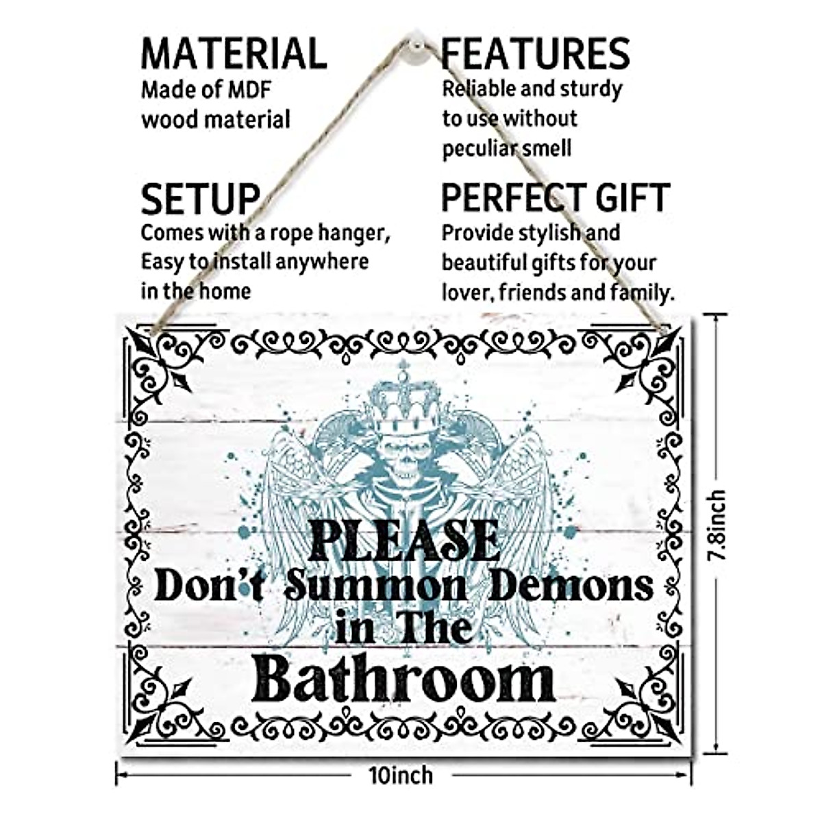 AUII JO DESIGN Halloween Wooden Wall Art Signs, Hanging Printed Wall Plaque Wood Signs, Please Don't Summon Demons in the Bathroom Sign, Halloween Bathroom Decor, Bathroom Sign 10 X 7.8 in