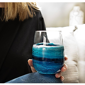 Schafer Art Studio - Handmade Beach Themed Wine Glass, Stemless White Wine 17 ounce, Painted Resin Large Wine Glass