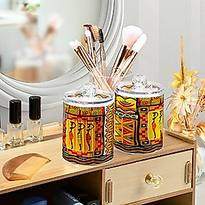 DOMIKING African Design 2 Pack Cotton Swab Holder Dispenser Plastic Jar Bathroom Storage Canister Acrylic Containers for Cotton Ball Cotton Swab Cotton Round Pads