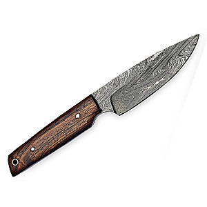 Handmade Full Tang Damascus Steel Fixed blade Knife, Hunting Knives Bushcraft knife- Skinning Knife-EDC With Rose Wood Handle and Real Leather Sheath