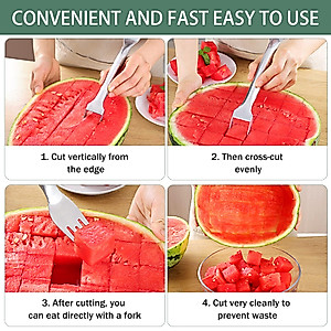 2-in-1 Stainless Steel Fruit Cutter, 2024 New Watermelon Slicer Cutter Summer Watermelon Fruit Cutting Fork, Stainless Steel Fruit Forks Slicer Knife for Home Kitchen Gadget (1)