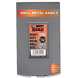 Cobalt Drill Set for Metal by TTP HARD drills | 29 Piece Drill bit Set 1/16” - 1/2” x 1/64” | Added Cobalt for Drilling Harder Metals |Easy to use & Long Life | Easily Drill Chrome, Stainless Steel