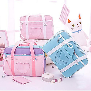 Ita Bag Tote Purse Handbags Heat Clear Window for Pins Display Anime Shoulder Satchel (Blue)