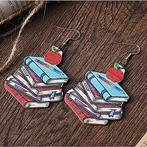Leopard Lightning Teacher Earrings Teacher Letter Earrings Double sided Wooden Earrings Teacher Gift Book Pencil Apple Wooden Earrings Gift