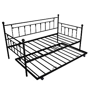 HUAYICUN Daybed with Trundle Twin Size Metal Frame Daybed and Roll Out Trundle (Black)