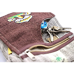 Himalaya Handmade Unique design Mushroom Embroidery Hemp Hobo Passport crossbody bag Festival Travel Bag 100% Himalaya Hemp FAIR TRADE Brown