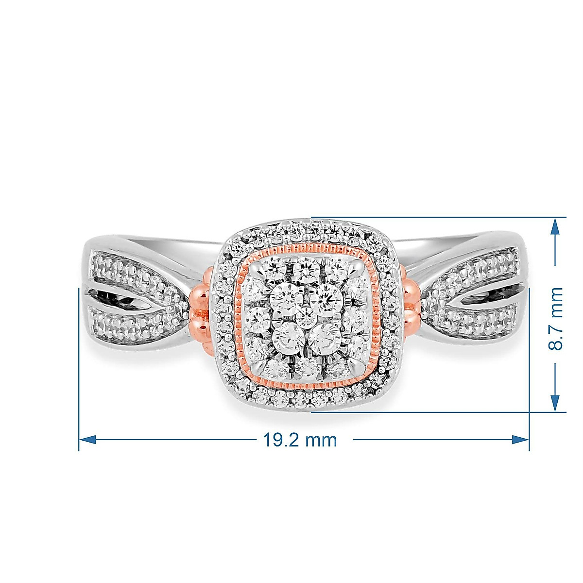 Jewelili Rose Gold over Sterling Silver 1/3 Cttw Natural White Round Diamond Bridal Engagement Ring, Size 8