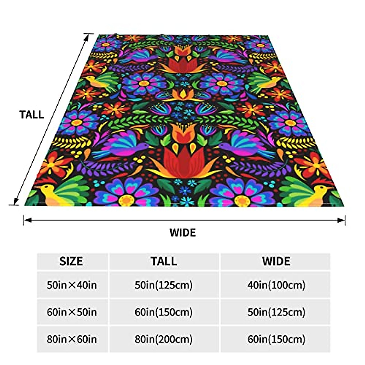 Pubnico Colorful Mexican Floral and Bird Blanket , Flannel Blanket Fluffy Cozy Fuzzy Throws Non-Shedding for Nap Bed Sofa Couch Home Decor