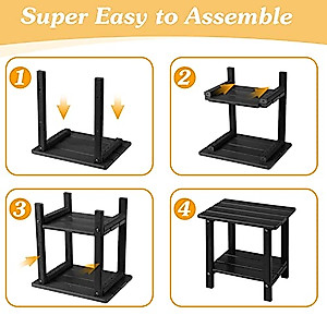Apolimi Adirondack Outdoor Side Table, 2-Tier Sturdy Patio End Table Weather Resistant, 16.5" Solid Side Table for Patio, Pool, Porch (Black)