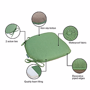 COZPLEN Outdoor Non Slip Chair Pad, Bistro U-Shaped Dining Chair Seat Cushions with Ties, 14x14 inch, Set of 2, (Black)