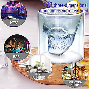 Double Layer Design Skull Whiskey Glass, 8.6oz / 255ML So Cool Cocktail Beer Cup, Personalized Crystal Drinking Cup for Wine Vodka, Home Halloween Party Bar Cup, As a Gift Placed In The Wine Cabinet