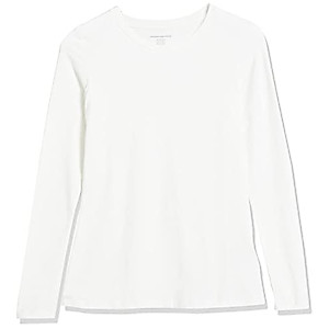 Amazon Essentials Women's Classic-Fit Long-Sleeve Crewneck T-Shirt (Available in Plus Size), White, Small
