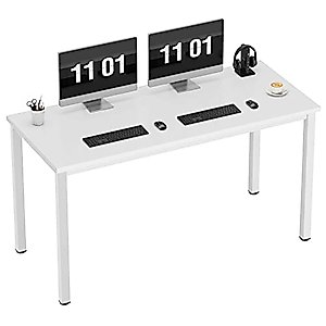 Need 55 Inch Large Computer Desk - Modern Simple Style Home Office Gaming Desk, Basic Writing Table for Study Student, White Metal Frame, White