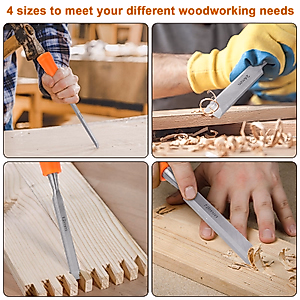 4 Piece Wood Chisel Sets Woodworking Tools Set, Wood Chisels for Woodworking with Steel Hammer End, Wood Tools Chisel Set Woodworking with Ergonomic Plastic Handle, 6mm, 12mm, 18mm, 24mm