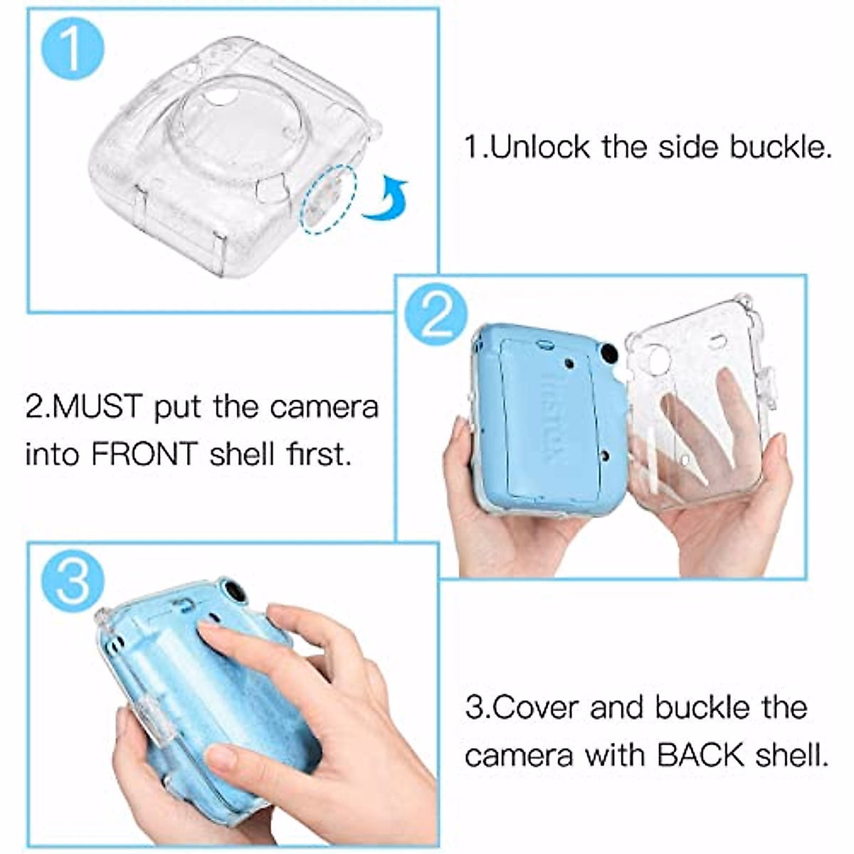 EpicGadget Case for Fujifilm Instax Mini 11 - Clear Hard PVC Protective and Portable Camera Cover with Detachable Adjustable Shoulder Strap