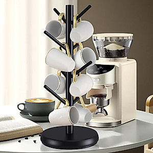 ZYZWTG Mug Holder Tree,New Upgraded 360° Rotated 8 Hooks Coffee Cup Holder for Counter,Wood Coffee Mug Rack Standing for Coffee Bar Accessories and Kitchen Home Organizer(Black)