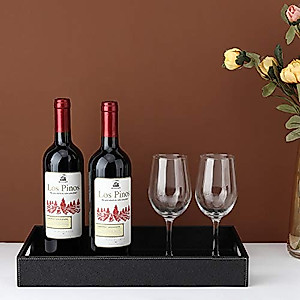 Luxspire Valet Tray with Handles, 15"Large PU Decorative Ottoman Serving Tray, Coffee Table Tray, Catchall Tray Countertop Storage, Mens Vanity Tray for Jewelry Key Cologne Nightstand Organizer, Black