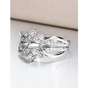 CannyCat Vine Moissanite Ring Enhancers 2 pieces Wrap Guard for Moissanite Engagement Anniversary Ring Platinum-Plated Silver Curved Eternity Wedding Bands for Women Stacking Rings (8)