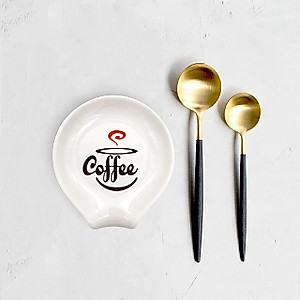 family Kitchen Funny Kitchen White Ceramic Spoon Rests, Perk Up Coffee Tea Spoon Rest Holder for Coffee Bar Station Decor Coffee Lovers Housewarming Gift