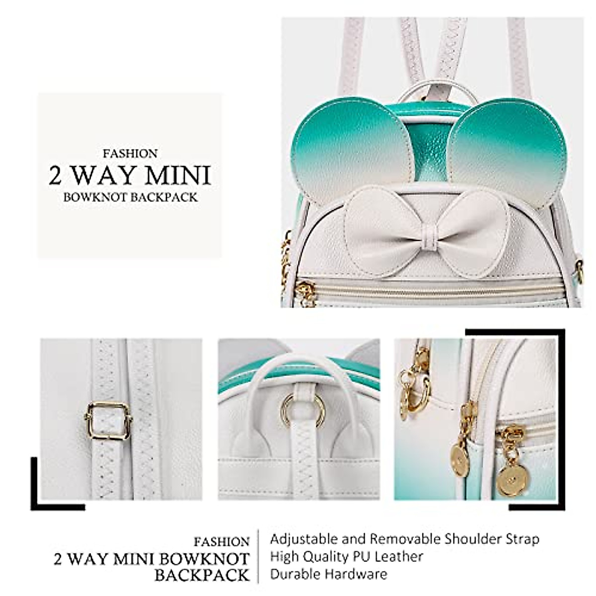 KL928 Girls Mini Backpack Bowknot Polka Dot Cute Small Daypacks Convertible Shoulder Bag Purse for Women