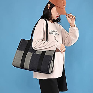 ZHIERNA Canvas Work Tote Bags for Women, Lightweight Shoulder Purse Top Handle Handbag With Zipper for School Travel Beach(Grey)
