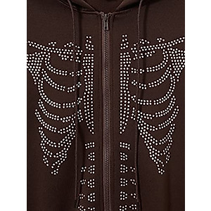 Floerns Women's Long Sleeve Zip Up Skeleton Hoodie Graphic Sweatshirt Jackets Coffee Brown L