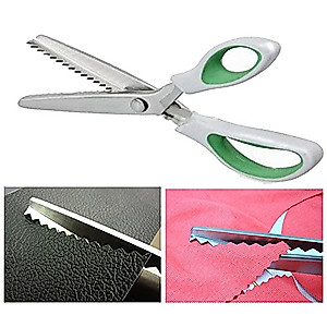 JISTL Green Pinking Shears Comfort Grips Professional Dressmaking Pinking Shears Crafts Zig Zag Cut Scissors Sewing Scissors,Professional Handheld Dressmaking