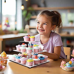 Flexzion 3 Tier Cupcake Stand Acrylic Cupcake Holder Tower Dessert Table Display Set Clear Square Stand, Food Display Stands for Party, Weddings, Birthdays, Reusable Mini Cake Tier Stand