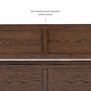 Linon Umber Brown Carlton Rustic Storage Bench with Beige Upholstered Back and Cushioned Seat