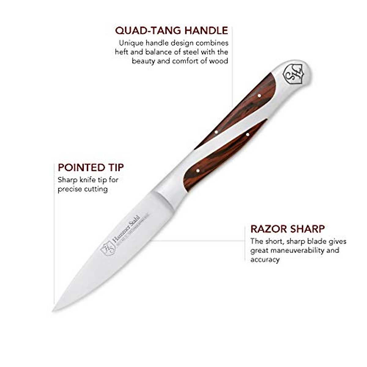 Hammer Stahl 3.5 Inch Paring Knife | Versatile Fruit Knife for Garnishing, Peeling, and More | Small Kitchen Knife for Vegetables and Fruits | Ergonomic Quad-Tang Pakkawood Handle & Gift Box