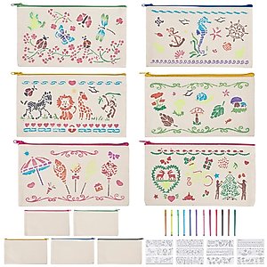 WEBEEDY 10 Sets Blank DIY Craft Bag Kit Decorate Your Own Canvas Pouch Zipper Pen Pencil Case Painting Makeup Bag Invoice Bill Bag Multi-Purpose Travel Toiletry Bags