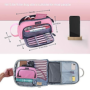 Aiscool Big Capacity Pencil Case Bag Pen Pouch Holder Large Storage Stationery Organizer for School Supplies Office College Teen (Pink)