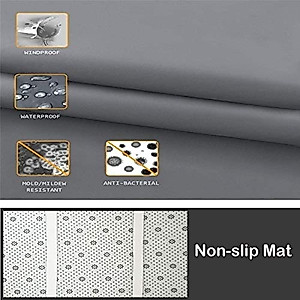 SUNGFINE 4 Pcs Boho Shower Curtains for Bathroom with Rugs,Beige Gold Non-Slip Washable Bath Mats Sets with Toilet Lid Cover, U-Shaped Pedestal Rugs and Waterproof Bathtub Curtains with Hooks (Gold)