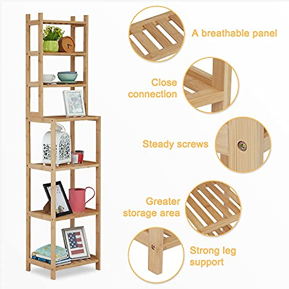 Kinlife Bamboo Shelves Removable 7-Layer - Shelving Unit, Storage Standing Shelf Units Corner Shelf for Bathroom, Living Room, Kitchen