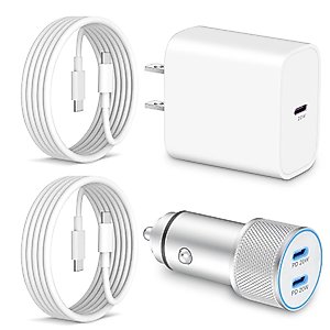 iPhone 15 Car Charger Fast Charging, 20W USB C Charger Block + 2 x 3FT USB-C to C Cable + 40W Dual USB C Car Adapter Power Cigarette Lighter Charger for iPhone 15/15 Plus/15 Pro Max, iPad, Pixel 8/7/6