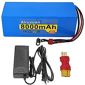 Airuxuan 36V 36V Battery 36V Ebike Battery 8Ah Electric Bike Battery 36V Lithium Battery with 2A Charger, T-Plug, XT60 Connector and BMS for 250-750W Electric Bicycles Motor