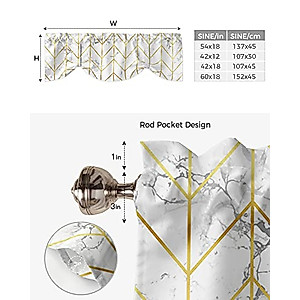 Tie Up Curtain Valance for Kitchen,White Marble Gold Stripes Geometric Window Valances Adjustable Tie-up Shade Valance,Abstract Herringbone Chevron Zigzag Rod Pocket Short Curtains Bathroom 42x18in