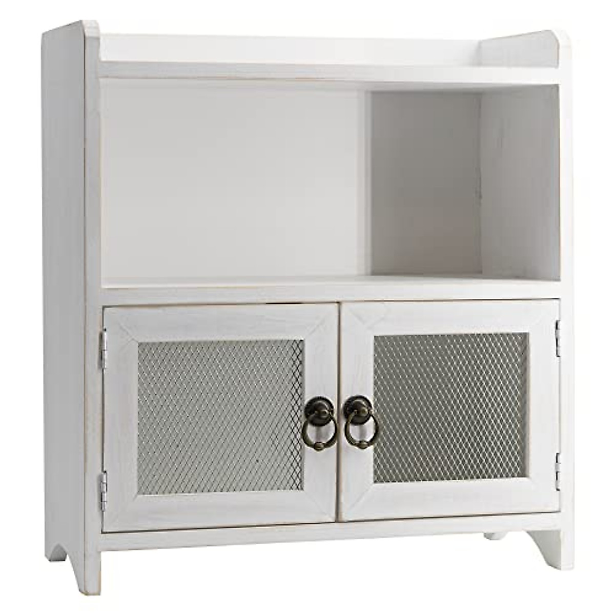 COLLECTIVE HOME - 2 Tiered Storage Cabinet, Countertop Cabinet, Wood Organizer for Kitchen Living Room Bedroom Bathroom Office with Magnetic Door, 15.75 x 14.5 x 6.5, White, 01