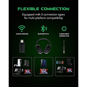 Black Shark 2.4Ghz Wireless Gaming Headset for PC PS4 PS5 Laptops,Over-Ear Bluetooth 5.2 Gaming Headphones with Detachable Ultra-Clear Microphone,60 Hours Playtime, 3.5mm Wired Mode for Xbox Series