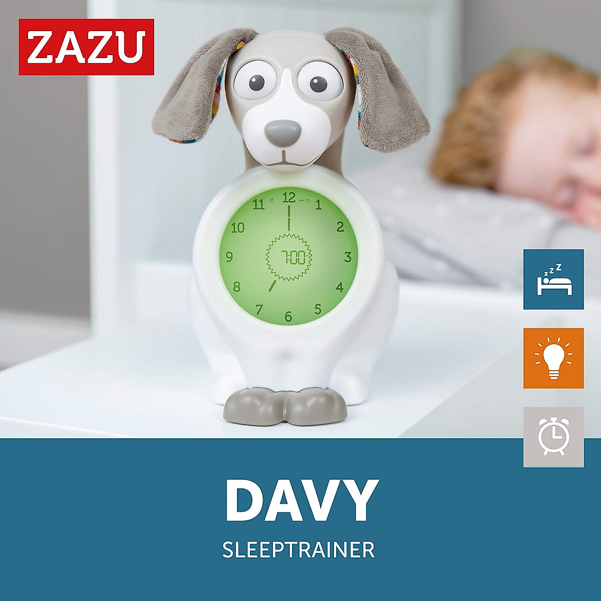 Zazu Davy The Dog - Interactive Sleep Trainer Clock & Nightlight for Kids - Color-Changing, Dual Time Display, Light-Up Alarm Clock - Teaches Kids When to Wake Up - in Soothing Taupe