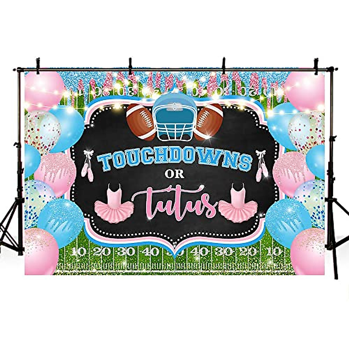 AIBIIN 7x5ft Touchdowns or Tutus Gender Reveal Backdrop American Football Pregnant Announcement Gender Neutral Photography Background Newborn Baby Shower Party Decorations Banner Supplies Photo Props