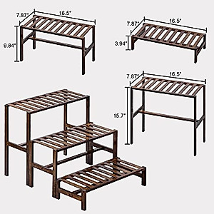 Bamboo 3-Tier Ladder Plant Stand, Planter Holder Flower Pot Display Shelf, Freestanding Plants Rack for Home Garden Patio Balcony Indoor Outdoor