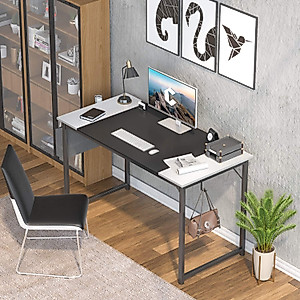 Cubiker Computer Desk 47 Inch Home Office Writing Desk Student Study Desk with Small Table and Storage Bag,Black and White