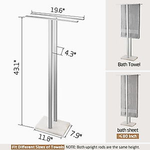 KES Standing Towel Rack for Bathroom, Free Standing Towel Rack Bathroom Floor with Weighted Marble Base 2-Tier, Extra High Thick Double Bath Towel Holder 18/8 Stainless Steel Brushed Finish, BTH232-2