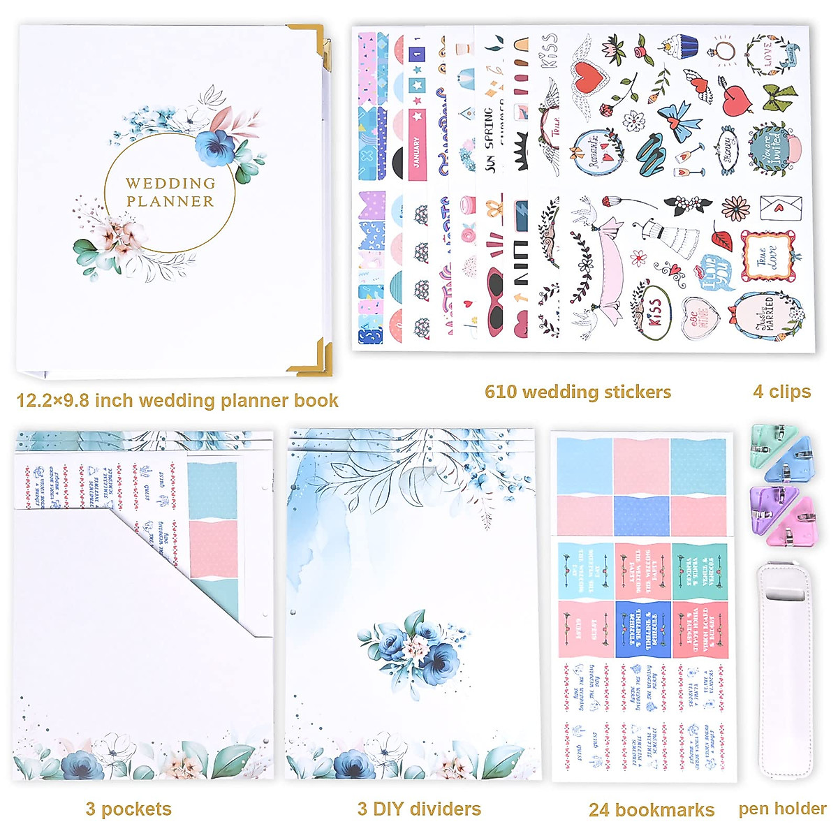 Wedding Planner Book and Organizer for the Bride, Wedding Planning Binder, Engagement & Fiance Gifts for Her, Bride To Be gifts, Wedding Stickers kit