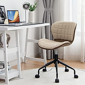 Giantex Home Office Desk Chair, 360° Swivel Height Adjustable Office Chair w/PU Leather, Modern Office Chair, Ergonomic Curved Wood Desk Chairs, Leather Armless Task Chair for Office, Beige & Brown
