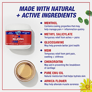 Blue Goo Relieving Cream - Temporary Relief for Back/Neck Pain, Sports-Related Muscle/Joint Pain, Sprains, Strains, Maximum Strength, Deep Heating Rub, Made w/ 100% Pure Emu Oil 4 oz (1 Pack)