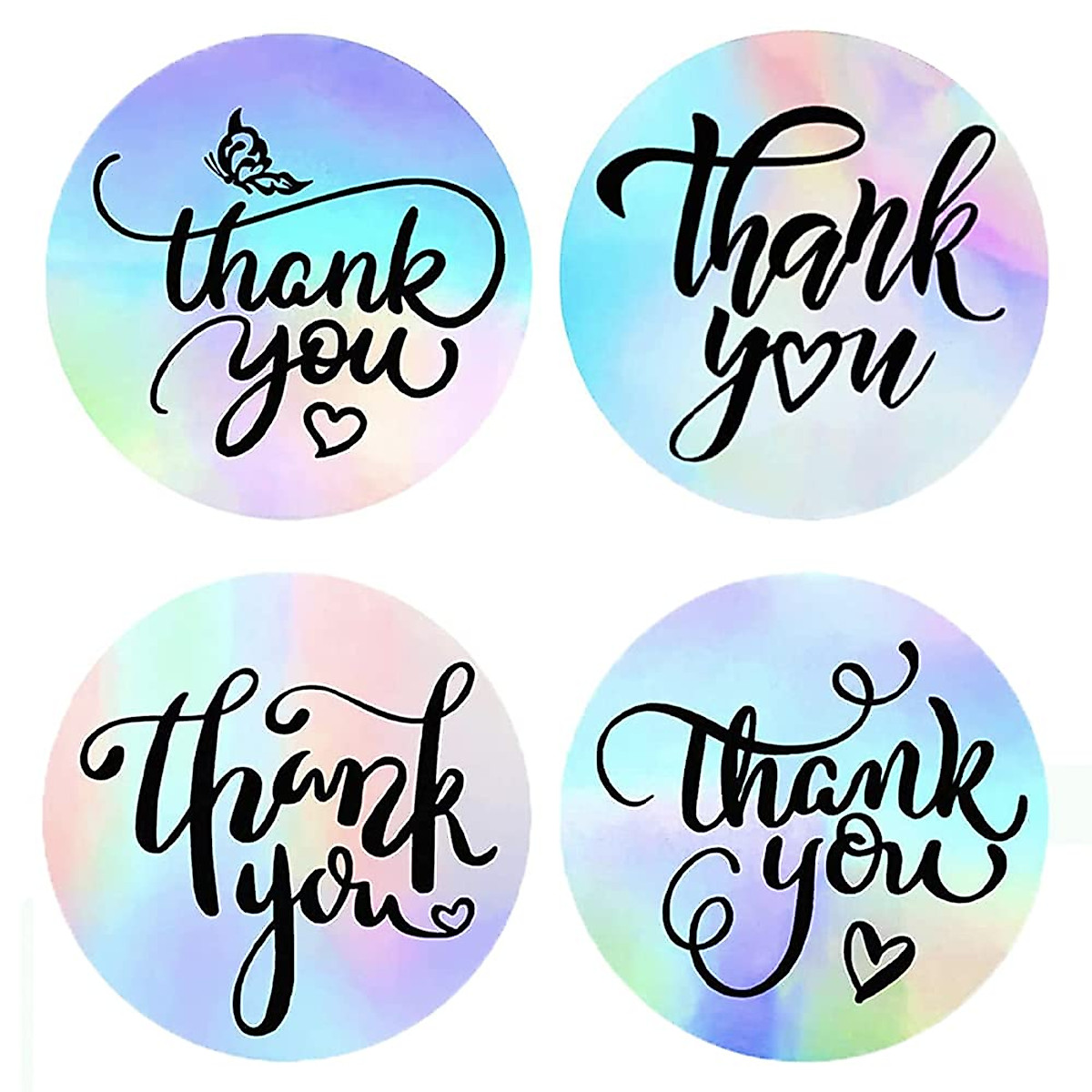1.5 Inch Holographic Thank You Stickers Roll，500pcs Irridescent Self-Adhesive Thank You Labels Stickers for Supporting My Small Business Boutiques Shop Wrapping Supplies